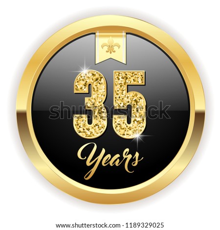 Gold 35 Years Anniversary Button Gold Stock Vector (Royalty Free ...