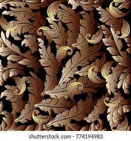 Gold 3d Baroque Vector Seamless Pattern Stock Vector (Royalty Free ...
