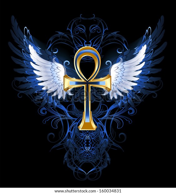 Gold Ankh White Wings On Dark: стоковая векторная графика (без ...