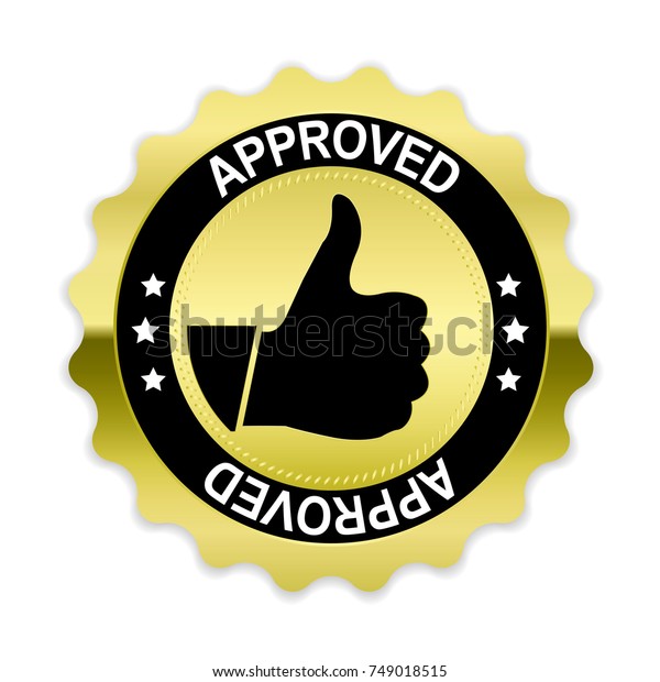 Gold Approved Badge Thumb On White: เวกเตอร์สต็อก (ปลอดค่าลิขสิทธิ์ ...