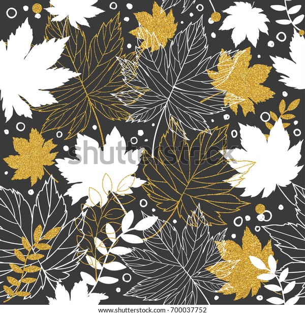 Gold Autumn Leaves Seamless Pattern Gold Stock Vector (Royalty Free ...