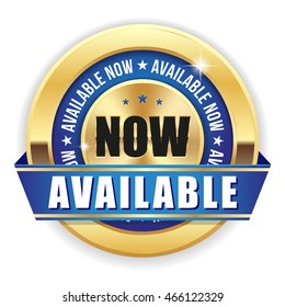 Gold Available Now Badge Button Blue Stock Vector (Royalty Free ...