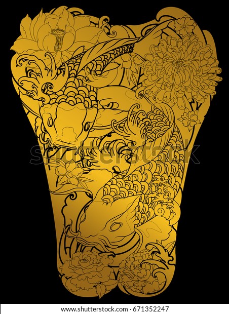 Gold Background Wallpaper Postergold Koi Carp Stock Vector (Royalty ...