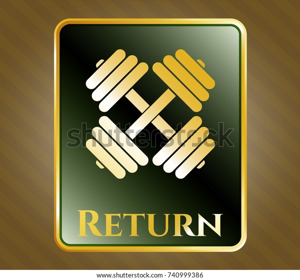 Gold Badge Dumbbell Icon Return Text: เวกเตอร์สต็อก (ปลอดค่าลิขสิทธิ์ ...