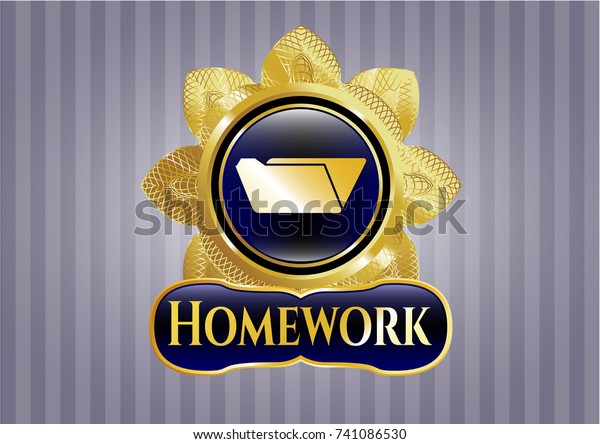 Gold Badge Emblem Folder Icon Homework 스톡 벡터(로열티 프리) 741086530 ...