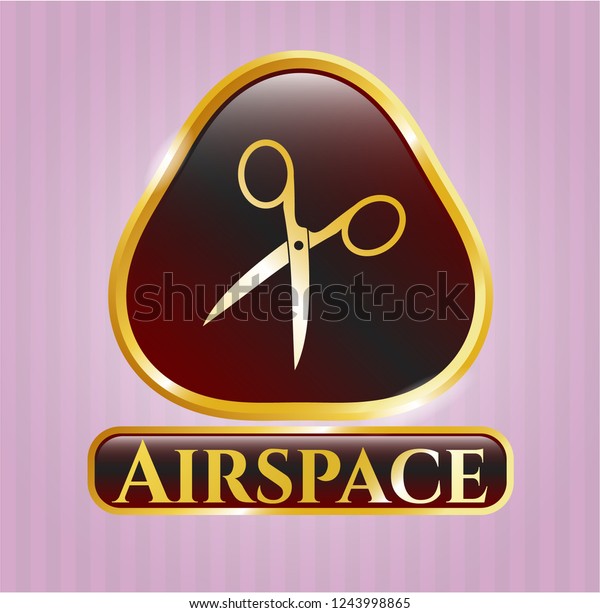 Gold Badge Emblem Scissors Icon Airspace Stock Vector (Royalty Free ...