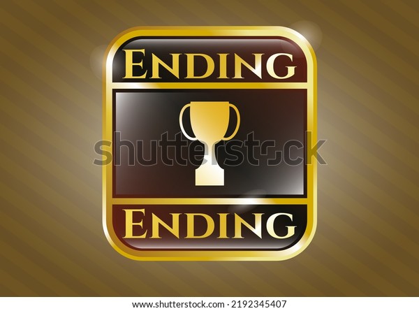 Gold Badge Trophy Icon Ending Text Stock Vector (Royalty Free ...