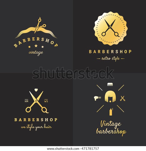 Gold Barbershop Logo Vector Set Vintage Stock Vector (Royalty Free ...