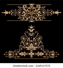 Gold Baroque Elements Borders Classic Ornamental Stock Vector (Royalty ...