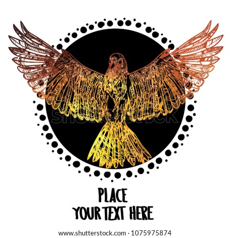Gold Bird Spread Wings Drawing Manually Stock Vector (Royalty Free ...