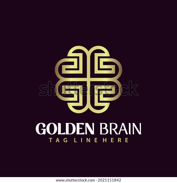 Gold Brain Line Art Logo Design Stock Vector (Royalty Free) 2021151842