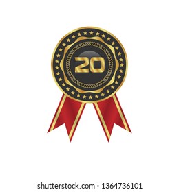 Gold Button 20 Years Anniversary Ribbon Stock Vector (Royalty Free ...