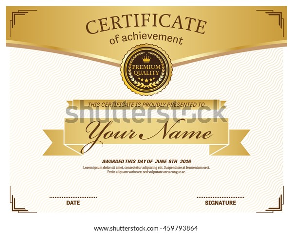 Gold Certificate Diploma Template Vector Illustration Stock Vector ...