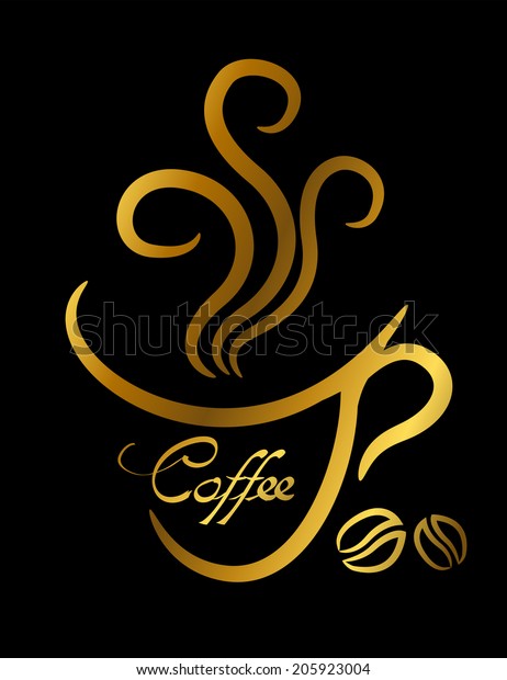 Gold Coffee Cup Black On Black Stock Vector (Royalty Free) 205923004