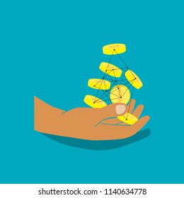 Gold Coins Fall Into Hand Vector Stock Vector (Royalty Free) 1140634778 ...