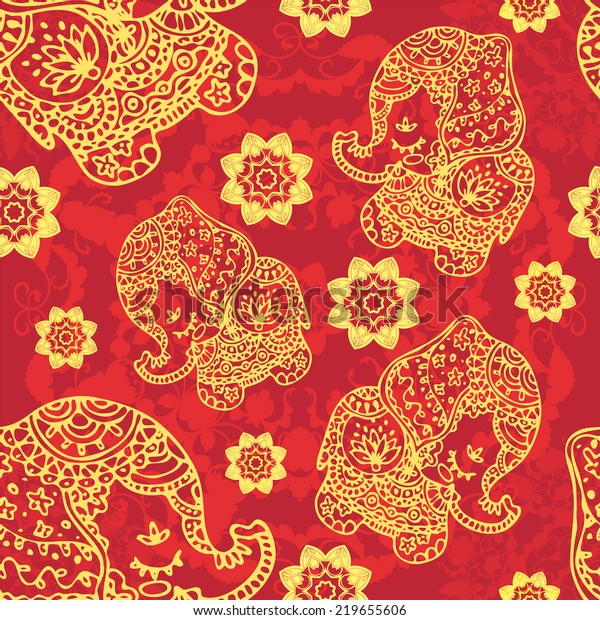 Gold Cute Elephant Pattern Indian Style Stock Vector (Royalty Free ...