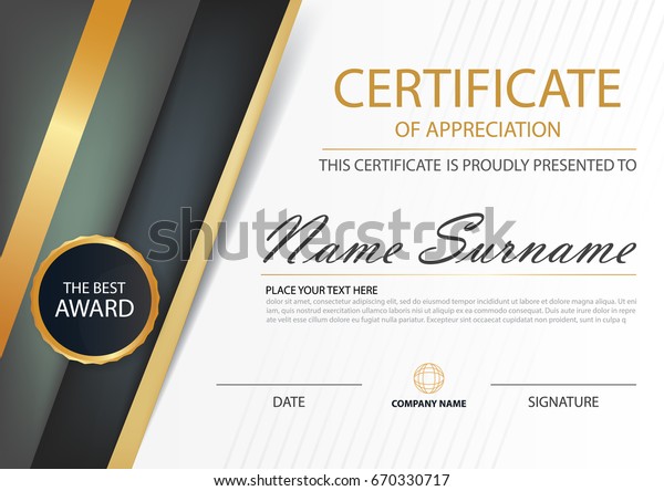 Gold Elegance Horizontal Certificate Vector Illustration Stock Vector