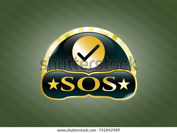 Gold Emblem Tick Icon Sos Text Stock Vector (Royalty Free) 741842989