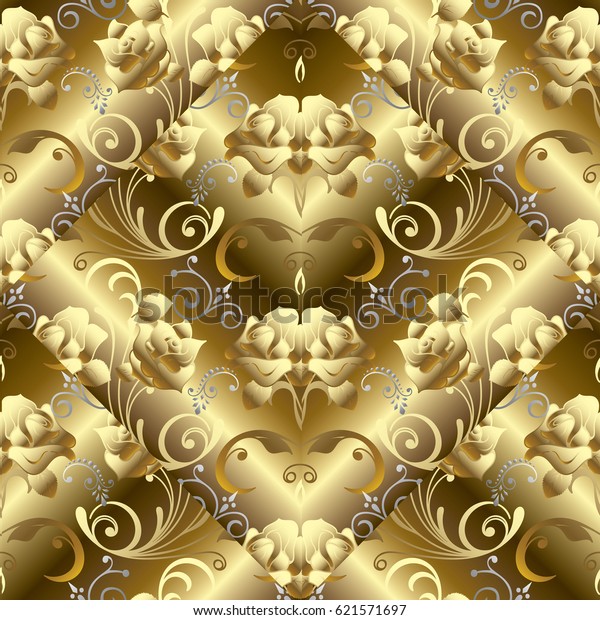 Gold Floral Seamless Pattern Background Wallpaper Stock Vector (Royalty ...