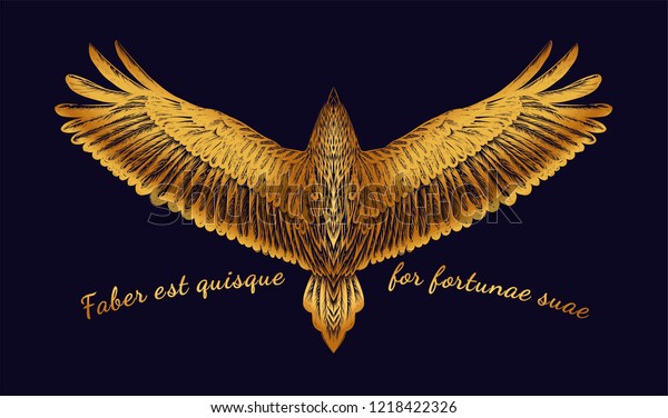 Gold Flying Bird Text On Black Stock Vector (Royalty Free) 1218422326