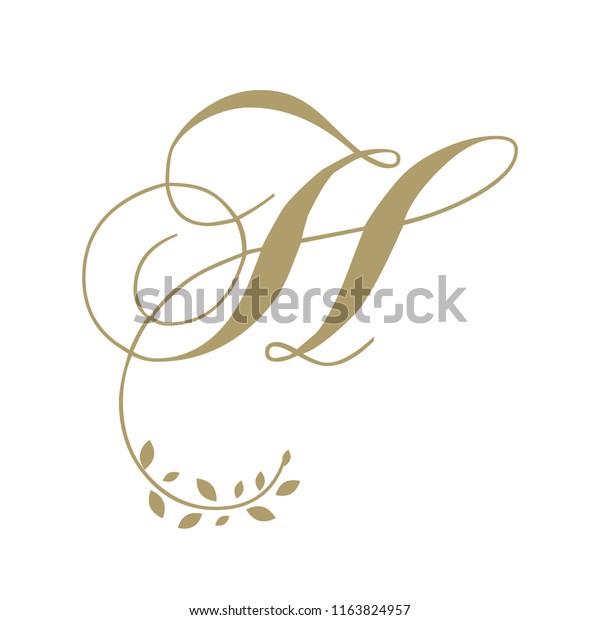 Gold Foliage Script Letter H 스톡 벡터(로열티 프리) 1163824957
