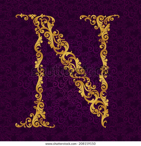 Gold Font Type Letter N Uppercase Stock Vector (Royalty Free) 208159150