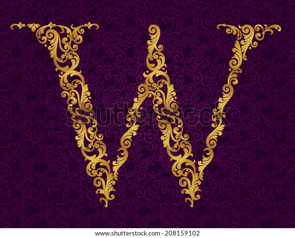 Gold Font Type Letter W Uppercase Stock Vector (Royalty Free) 208159102 ...