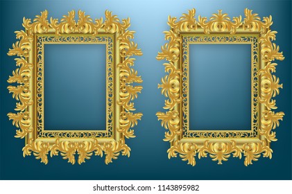 Gold Frame Borders Floral Baroque Picture Stock Vector (Royalty Free ...