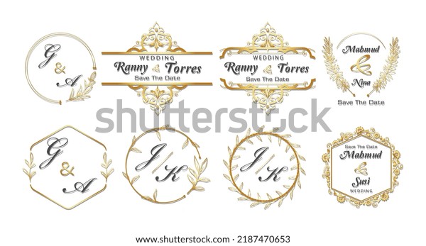 Gold Frame Decor Set Vintage Calligraphy: เวกเตอร์สต็อก (ปลอดค่า ...