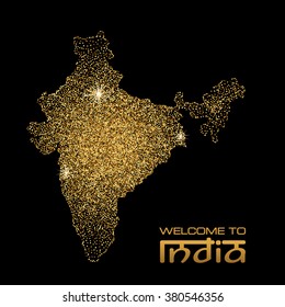 Gold Glitter India Map On Black Stock Vector (Royalty Free) 380546356 ...