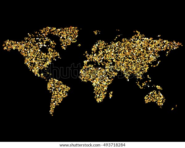Gold Glitter World Map Geographical Map Stock Vector (Royalty Free ...