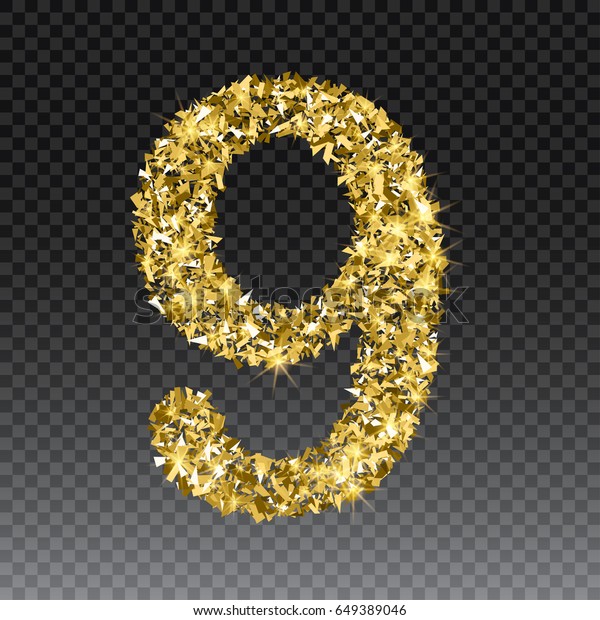 Gold Glittering Number Ninevector Shining Golden Stock Vector (Royalty ...