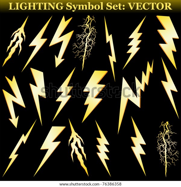 Gold Lightning Set Isolated On Black Stock Vector (Royalty Free) 76386358