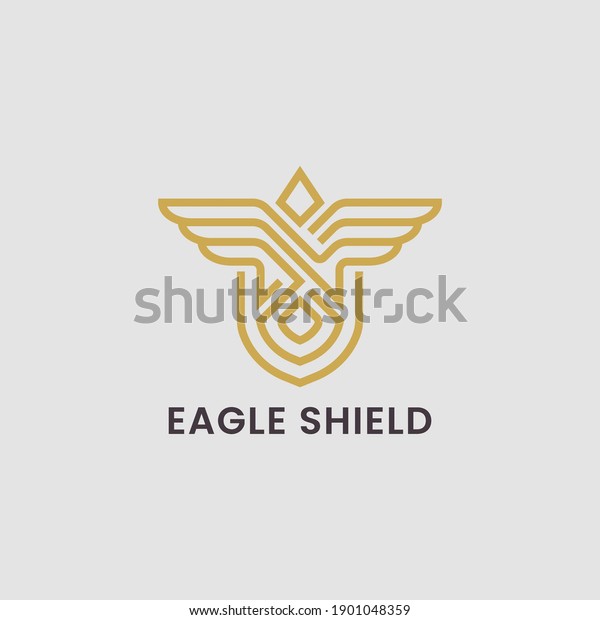 Gold Line Eagle Shield Badge Pictogram Stock Vector (Royalty Free ...