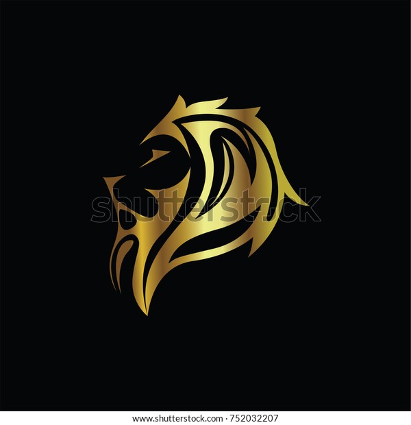 Gold Lion Head Logo 스톡 벡터(로열티 프리) 752032207