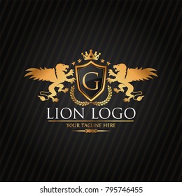 Gold Lion Logo Vector Illustration Emblem Stock Vector (Royalty Free ...