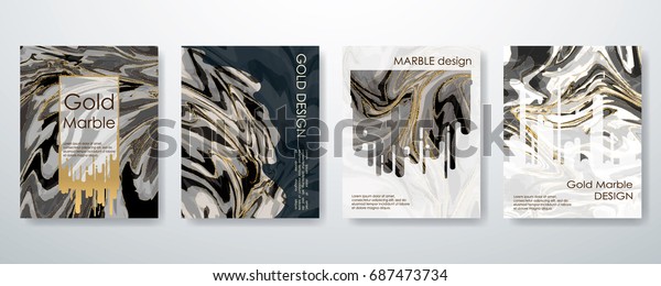 Goud marmer template set, artistieke covers: stockvector (rechtenvrij ...