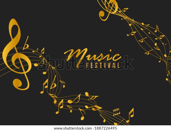 Gold Music Notes On Black Background Stock Vector (Royalty Free ...