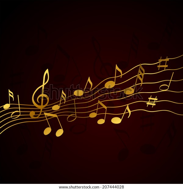 Gold Music Notes On Solide Black Stock Vector (Royalty Free) 207444028 ...