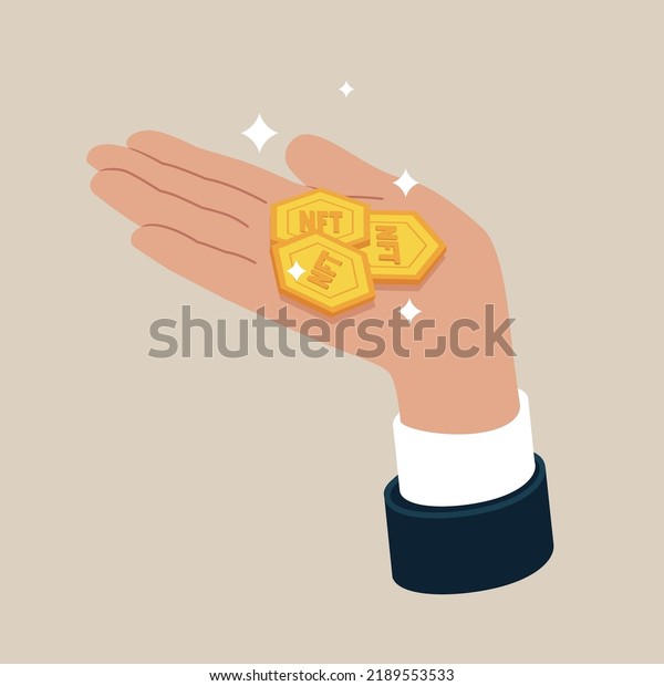 Gold Nft Token Coin Hand Businessman Stock Vector (Royalty Free ...
