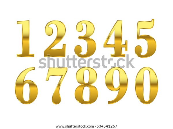 Gold Numbers Set Golden Metallic Font: เวกเตอร์สต็อก (ปลอดค่าลิขสิทธิ์ ...