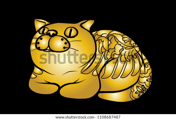 Gold Pattern Fat Cat Tattoo Vectorjapanese Stock Vector (Royalty Free ...