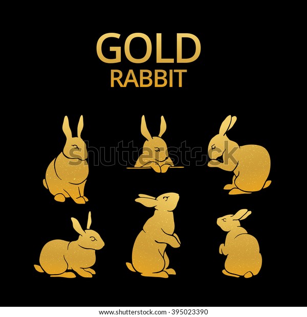Gold Rabbit Silhouettes Logo Icon Tatoo Stock Vector (Royalty Free ...