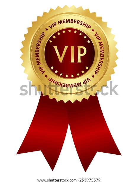 Gold Red Award Ribbon Rosette Vip Stock Vector (Royalty Free) 253975579 ...