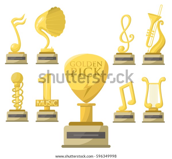 Gold Rock Star Trophy Music Notes 库存矢量图（免版税）596349998