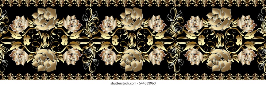 Golden Roses Seamless Border Vector Floral Stock Vector (Royalty Free ...