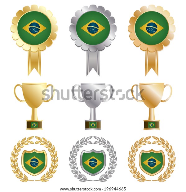 Gold Silver Bronze Brazil Flag Rosettes: vector de stock (libre de ...