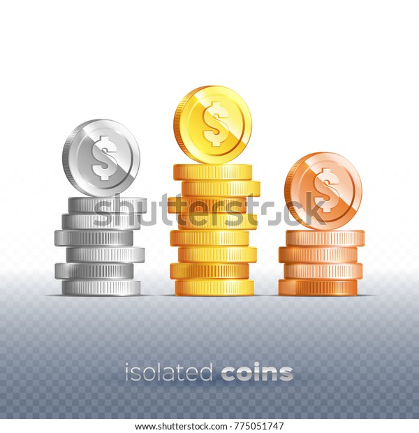Gold Silver Bronze Coins Set Isolated Stock Vector (Royalty Free ...