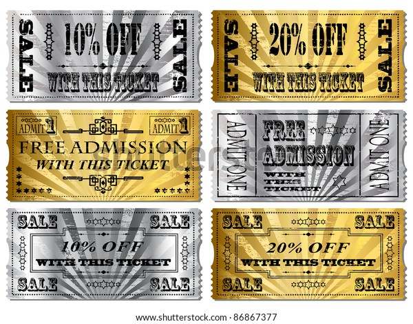Gold Silver Tickets Money Off Free Stock Vector (Royalty Free) 86867377