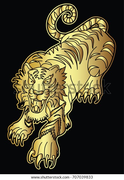 Gold Tiger Vector On Black Backgroundgold Stock Vector (Royalty Free ...